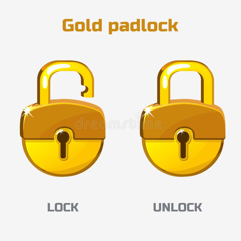 Cartoon Gold Padlock. Lock and Unlock Stock Vector - Illustration of ...