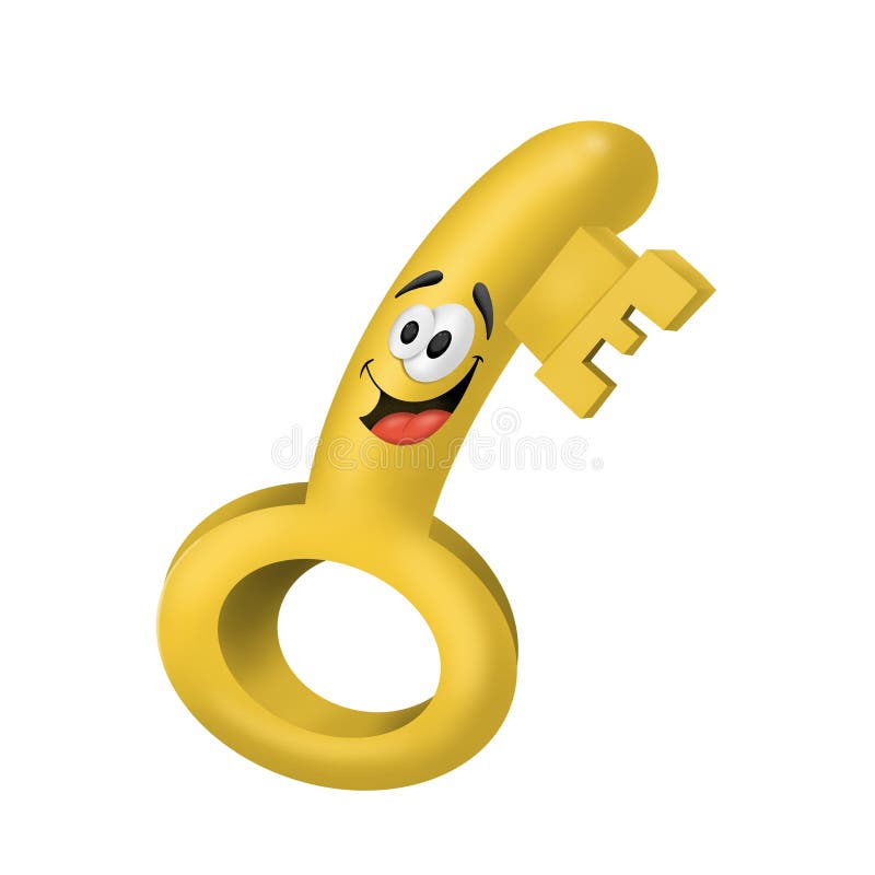 Cartoon Golden Key on a White Background. Character Design ...