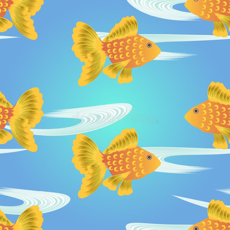 Goldfish Seamless Pattern. Vector Background with Fishes in the ...