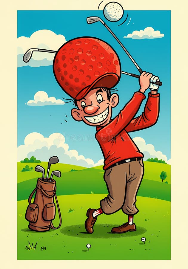 Cartoon Golfers Playing Golf. Vector Illustration of a Golf Course ...