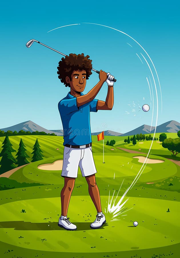 Cartoon Golfers Playing Golf. Vector Illustration of a Golf Course ...