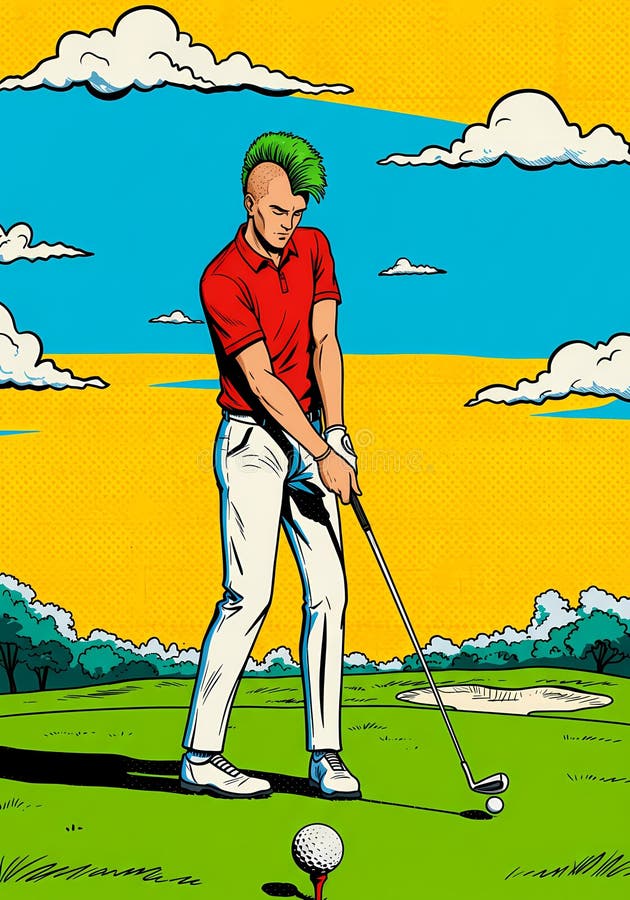 Cartoon Golfers Playing Golf. Vector Illustration of a Golf Course ...