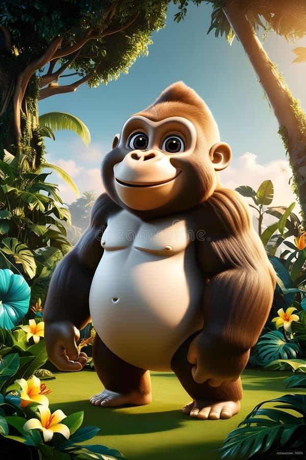 Cartoon gorilla on jungle stock illustration. Illustration of character - 371637292