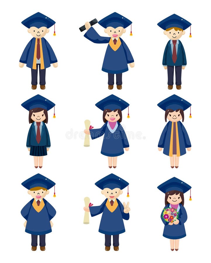 Cartoon Graduate Students Icons Set Stock Vector - Illustration of ...
