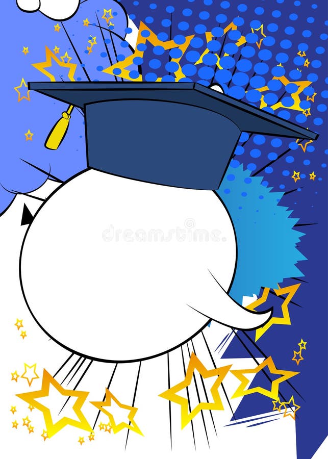 Cartoon Graduation Cap with Blank Speech Bubble, Comic Book Education ...