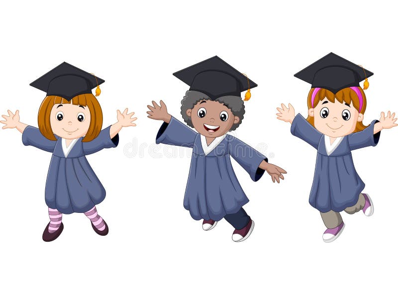 Happy Little Kids Celebrate Their Graduation with Nature Background ...