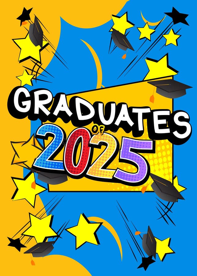 Cartoon Graduation 2025, Comic Book Education Celebration. Retro Vector ...