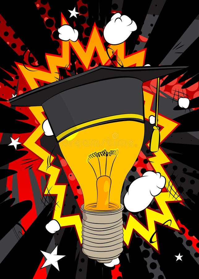Cartoon Graduation Hat on a Light Bulb, Comic Book Education. Retro ...