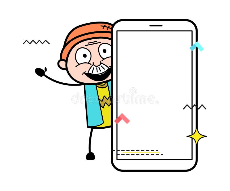 Cartoon Grandpa with Empty Cell Phone Screen Stock Illustration ...