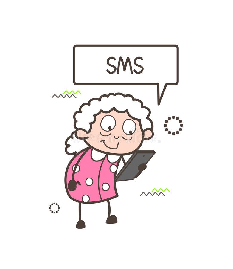 Cartoon Granny Reading a Message Vector Illustration Stock Illustration ...