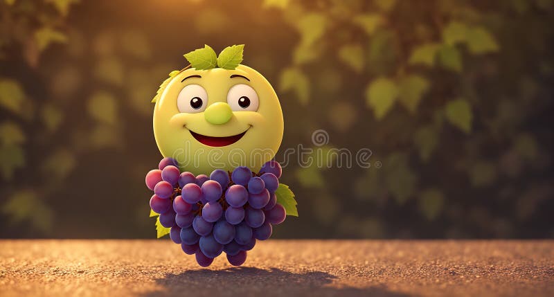 A Cartoon Grape Character Standing on a Rock in the Middle of a ...