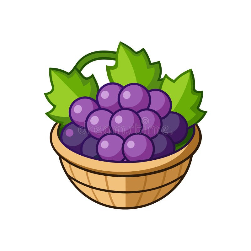 Cartoon Grapes in Basket, Fruit Drawing Illustration Vector Stock Image ...