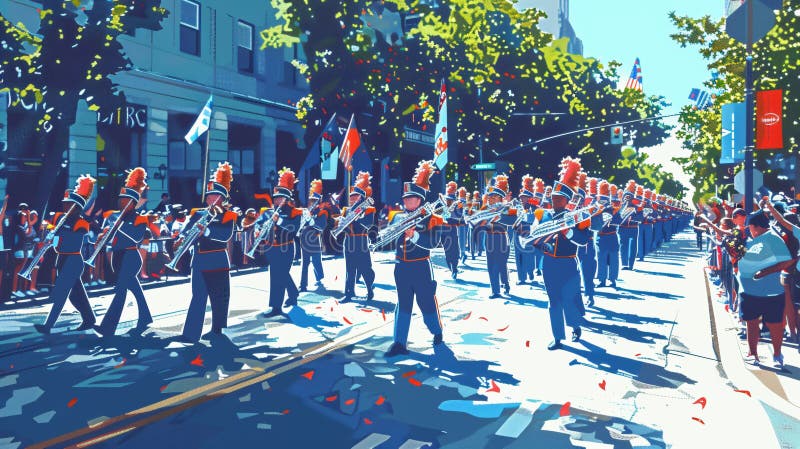 A Cartoon Graphic of the American Parade Stock Photo - Image of ...