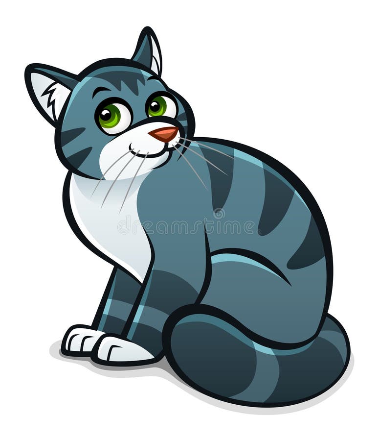 Cartoon Gray Cat with Sad Eyes Stock Vector - Illustration of holiday ...