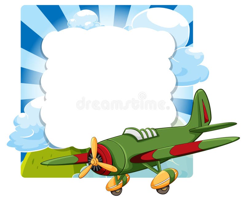 A Green Airplane Flying with Cloud Frame Stock Vector - Illustration of ...