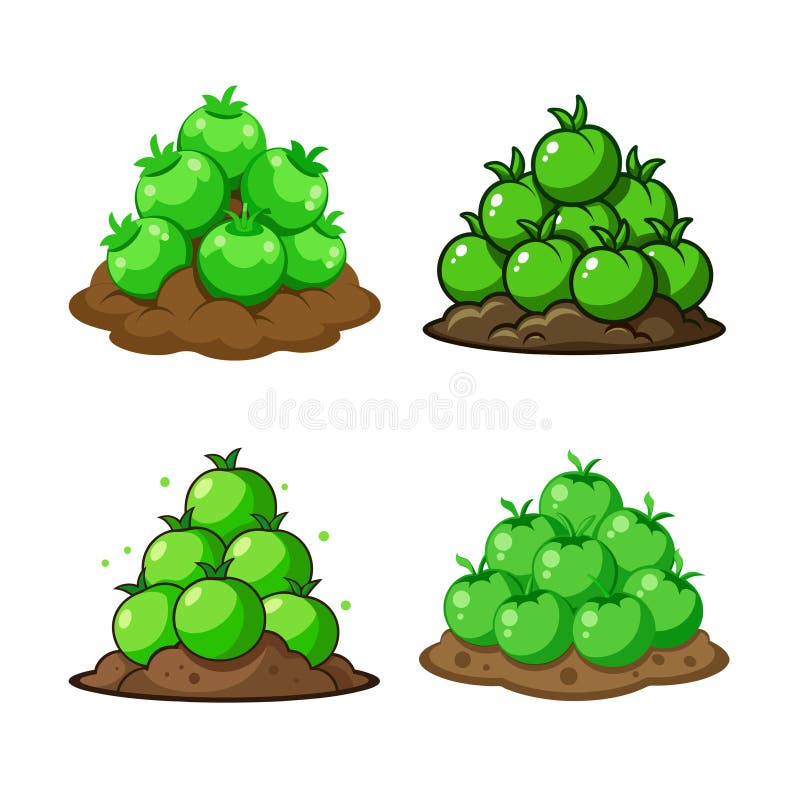 Cartoon Green Apples Stacked on Dirt Pile Illustration Stock Vector ...