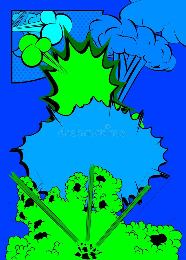 Cartoon Green and Blue Comic Book Background. Retro Vector Comics Pop ...
