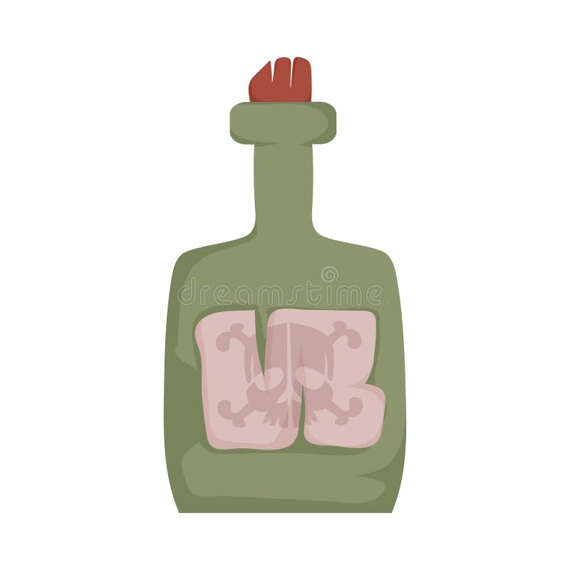 Cartoon Green Bottle of Rum, Drink for Pirates. Cartoon Style Stock ...