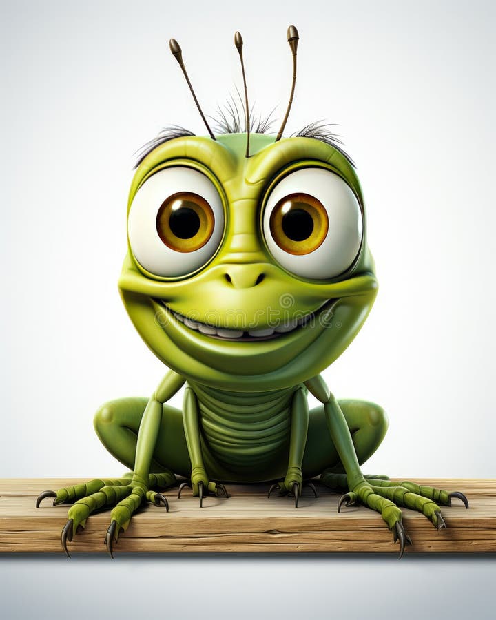 A Cartoon Green Bug Sitting on Top of a Piece of Wood. Generative Ai ...
