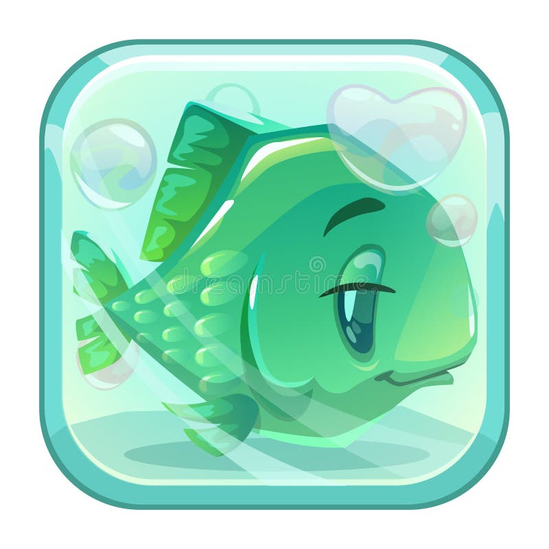 Cartoon Green Fish Behind the Glass. Stock Vector - Illustration of ...