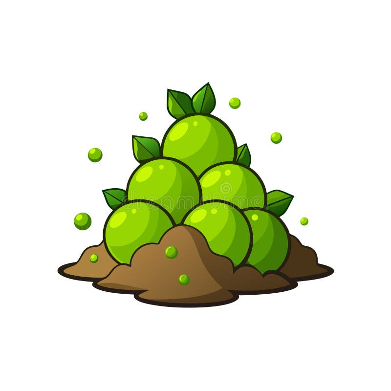Cartoon Green Fruit and Leaves Stacked on Soil Stock Photo ...