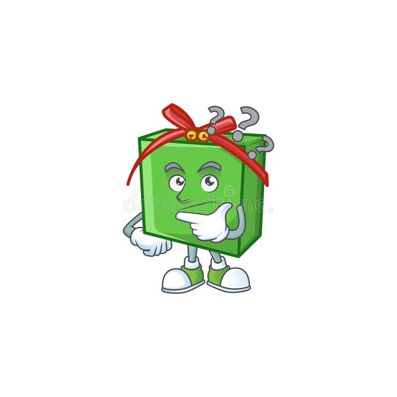 Cartoon Green Gift Box with Confuse Face Style Design Stock Vector ...