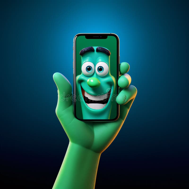 Cartoon Green Monster on a Smartphone Screen. 3d Illustration Stock ...