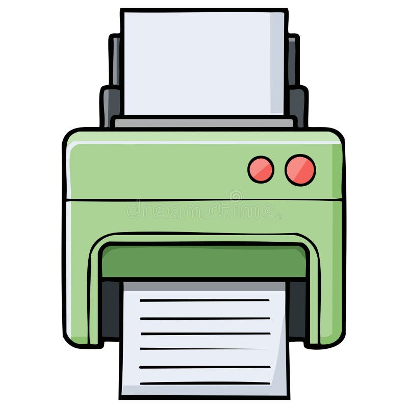 Cartoon Green Office Printer Printing Document Sheets Illustration ...