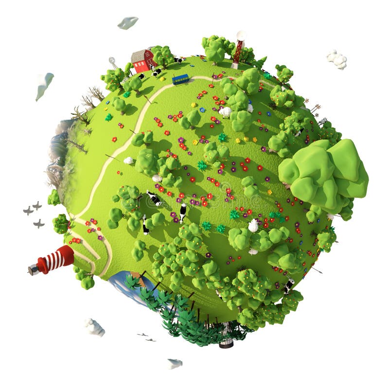 Cartoon Green Planet Summer 3d Illustration Stock Illustration ...