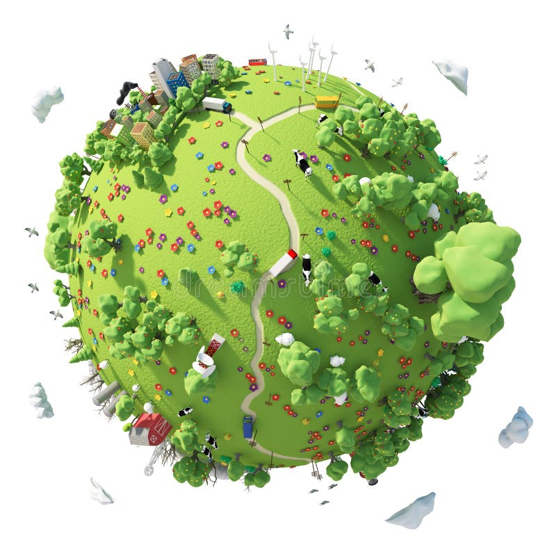Cartoon Green Planet Summer 3d Illustration Stock Illustration ...