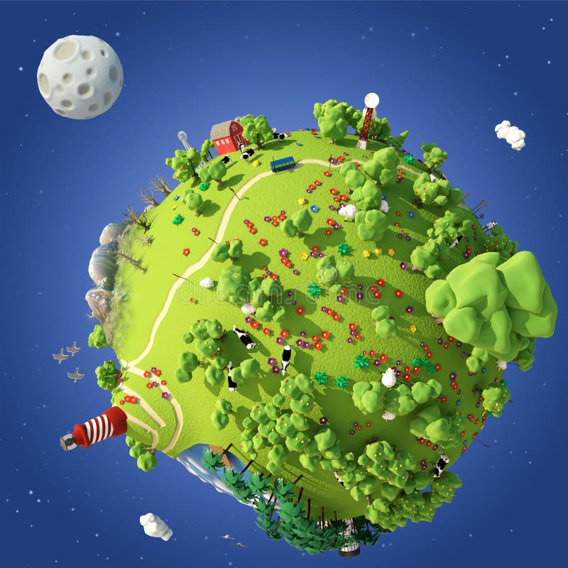Cartoon Green Planet Summer 3d Illustration Stock Illustration ...