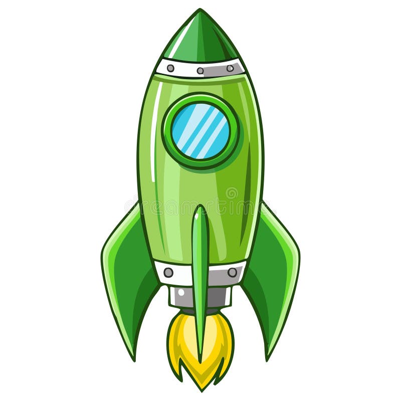 Cartoon Green Rocket Ship Launching with Flames Vector Illustration ...
