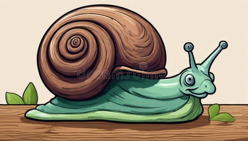 A Cartoon Green Slug with a Spiral Shell Stock Illustration ...