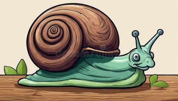 A Cartoon Green Slug with a Spiral Shell Stock Illustration ...