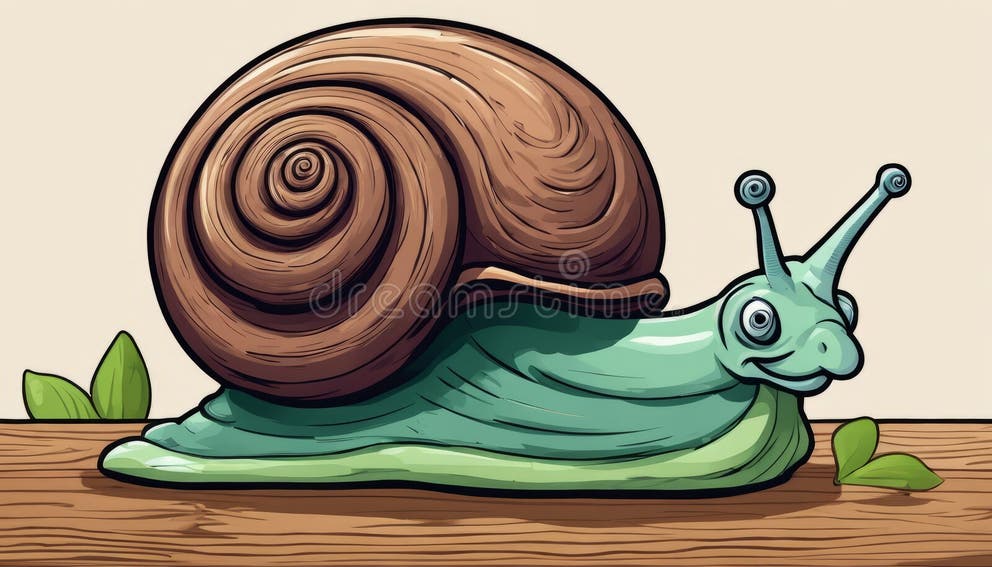 A Cartoon Green Slug with a Spiral Shell Stock Illustration ...