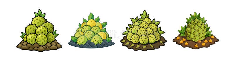 Cartoon Green Spiky Fruit Pile on Dirt Mound Stock Vector ...