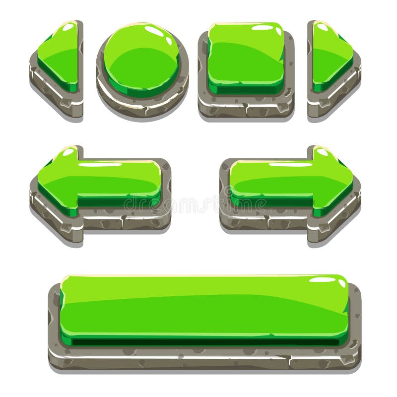 Cartoon Green Stone Buttons for Game or Web Design Stock Vector ...