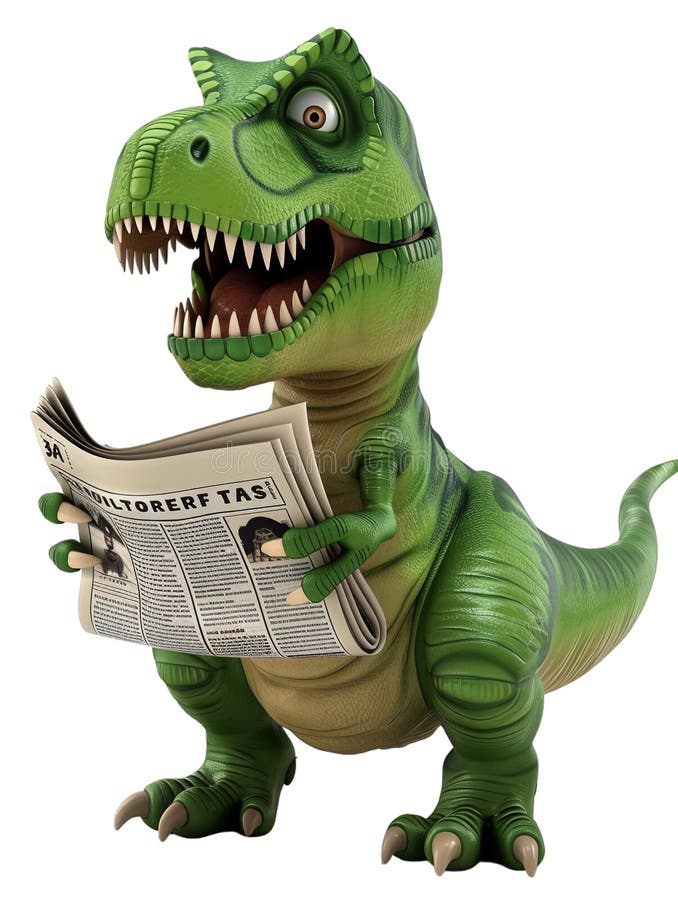 Cartoon Green TRex Holding Newspaper Stock Illustration - Illustration ...