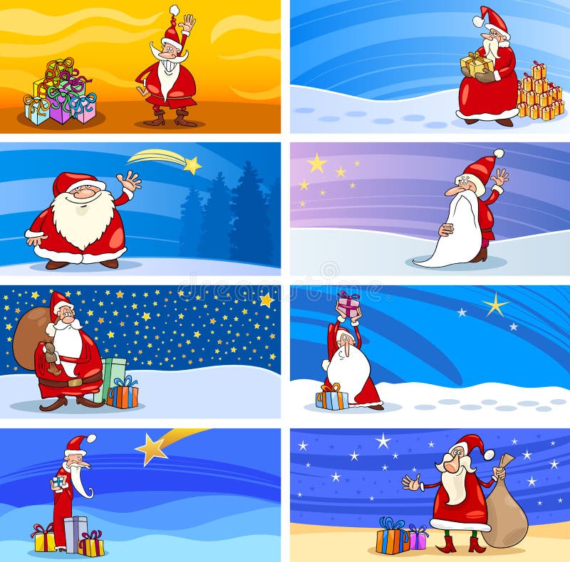 Cartoon Greeting Cards with Santa Claus Stock Vector - Illustration of ...