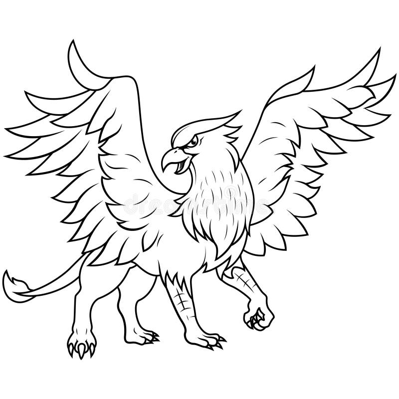 Cartoon Griffin Line Art for Coloring Page Stock Vector - Illustration ...
