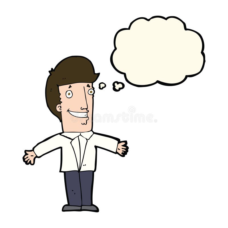 Cartoon Grining Man with Open Arms with Thought Bubble Stock ...