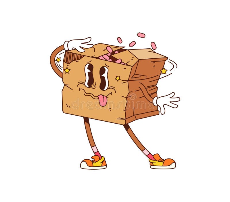 Cartoon Groovy Delivery Cardboard Box Character Stock Illustration ...
