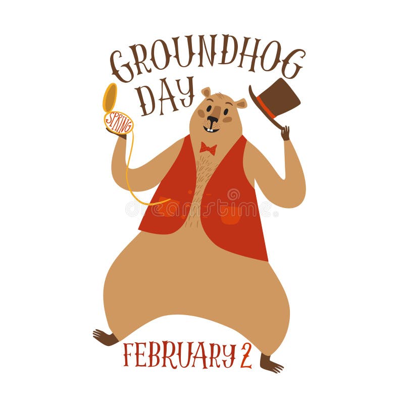 Cartoon Groundhog Dancing with Clock Stock Illustration - Illustration ...