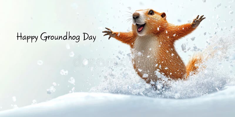 A Cartoon of a Groundhog is Jumping in the Snow Stock Photo - Image of ...
