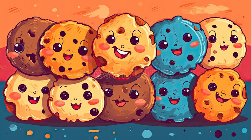 Cartoon of a Group of Cookies with Different Emotions Stock ...