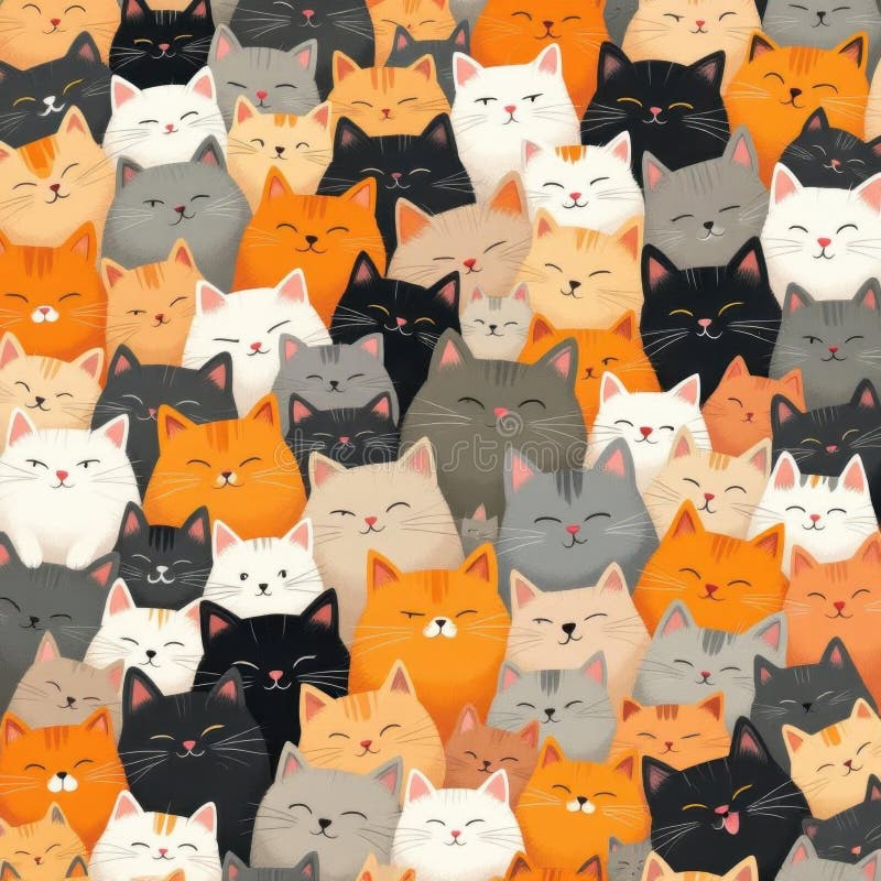 Cartoon of a Group of Cute Cats Stock Illustration - Illustration of ...