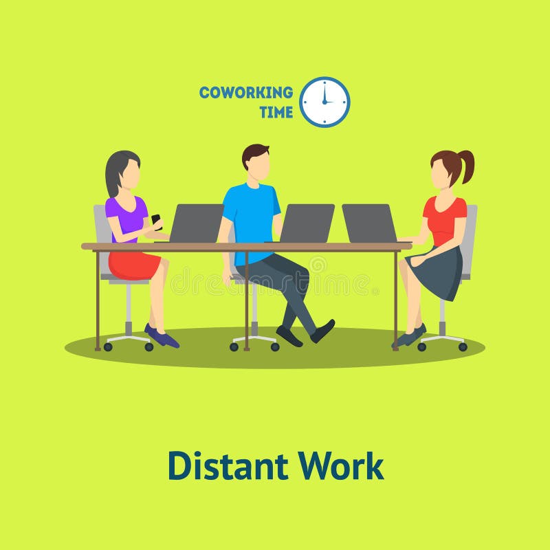 Cartoon Group of Distant Work Characters People Card Poster. Vector ...