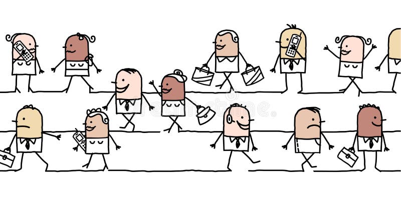 Cartoon Group of Mixed Ethnic People, Walking in the Street Stock ...