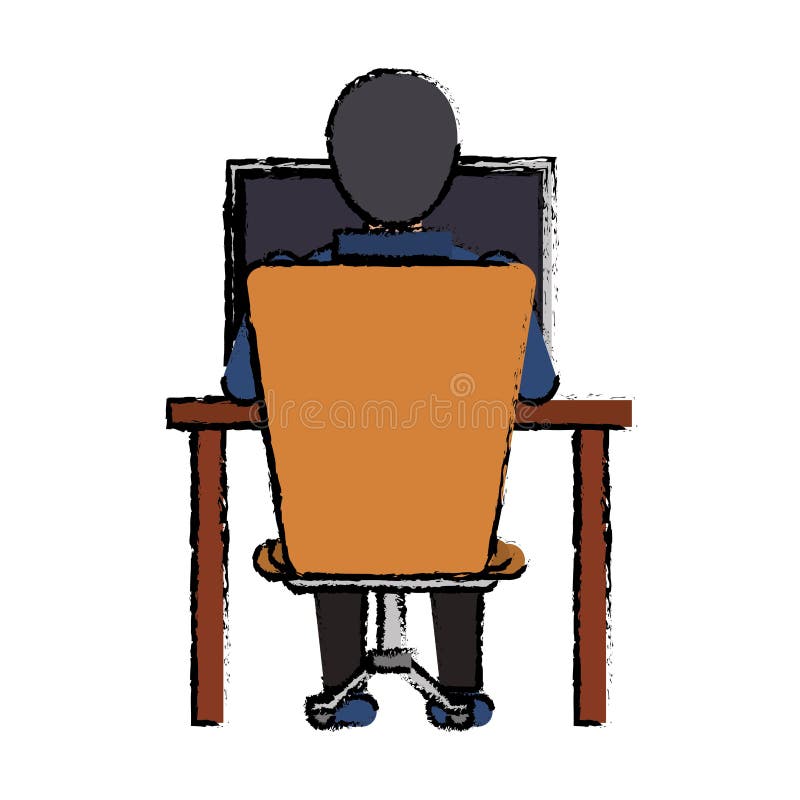 Cartoon Guy Back Working Laptop Chair Desk Stock Vector - Illustration ...