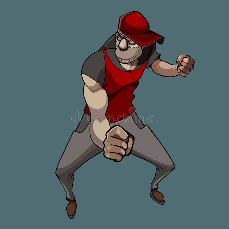Cartoon Guy with a Baseball Cap Stands in a Fighting Stance Stock ...